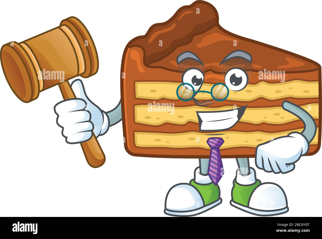 Charismatic Judge chocolate slice cake cartoon character design with ...