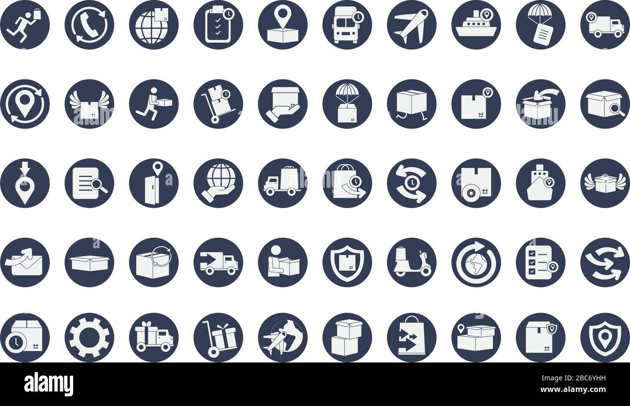 free and fast delivery icon set over white background, block style ...