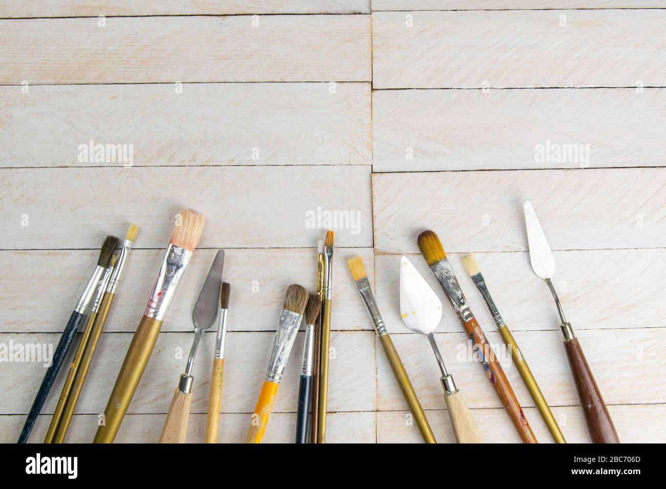 Set of artist accessories collection. Canvas, tube of oil paint, art ...