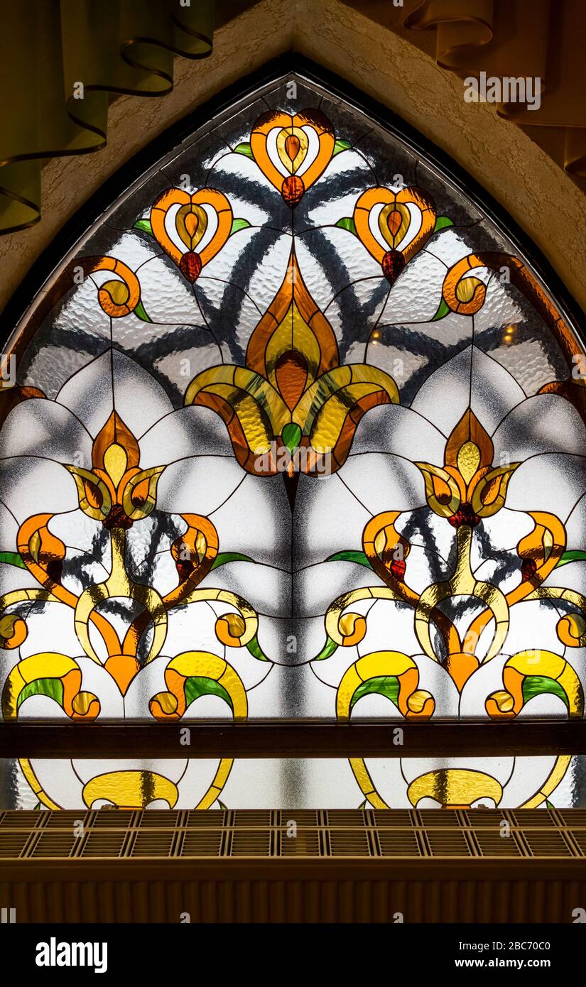 Beautiful multi-colored stained-glass windows in a mosque Stock Photo ...
