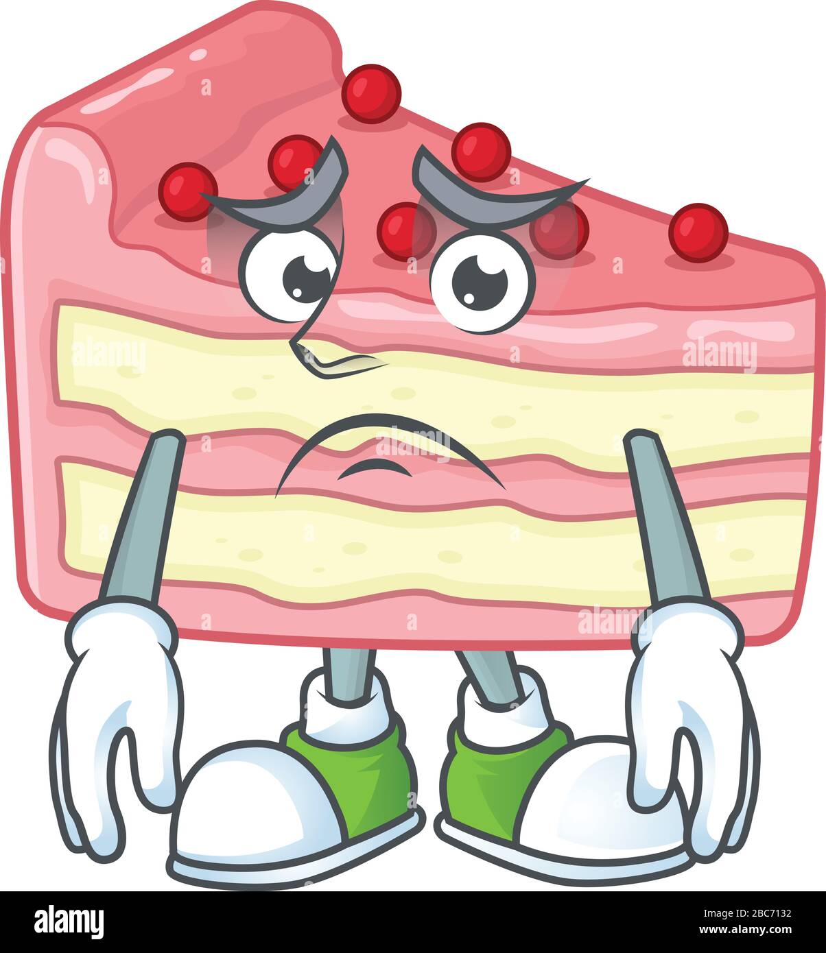 Cartoon picture of strawberry slice cake with worried face Stock Vector ...