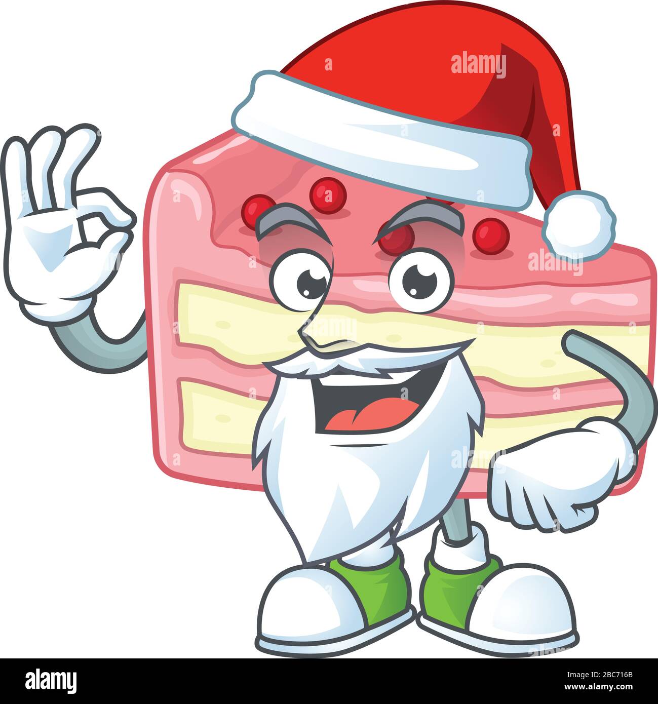 Friendly strawberry slice cake Santa cartoon character design with ok ...