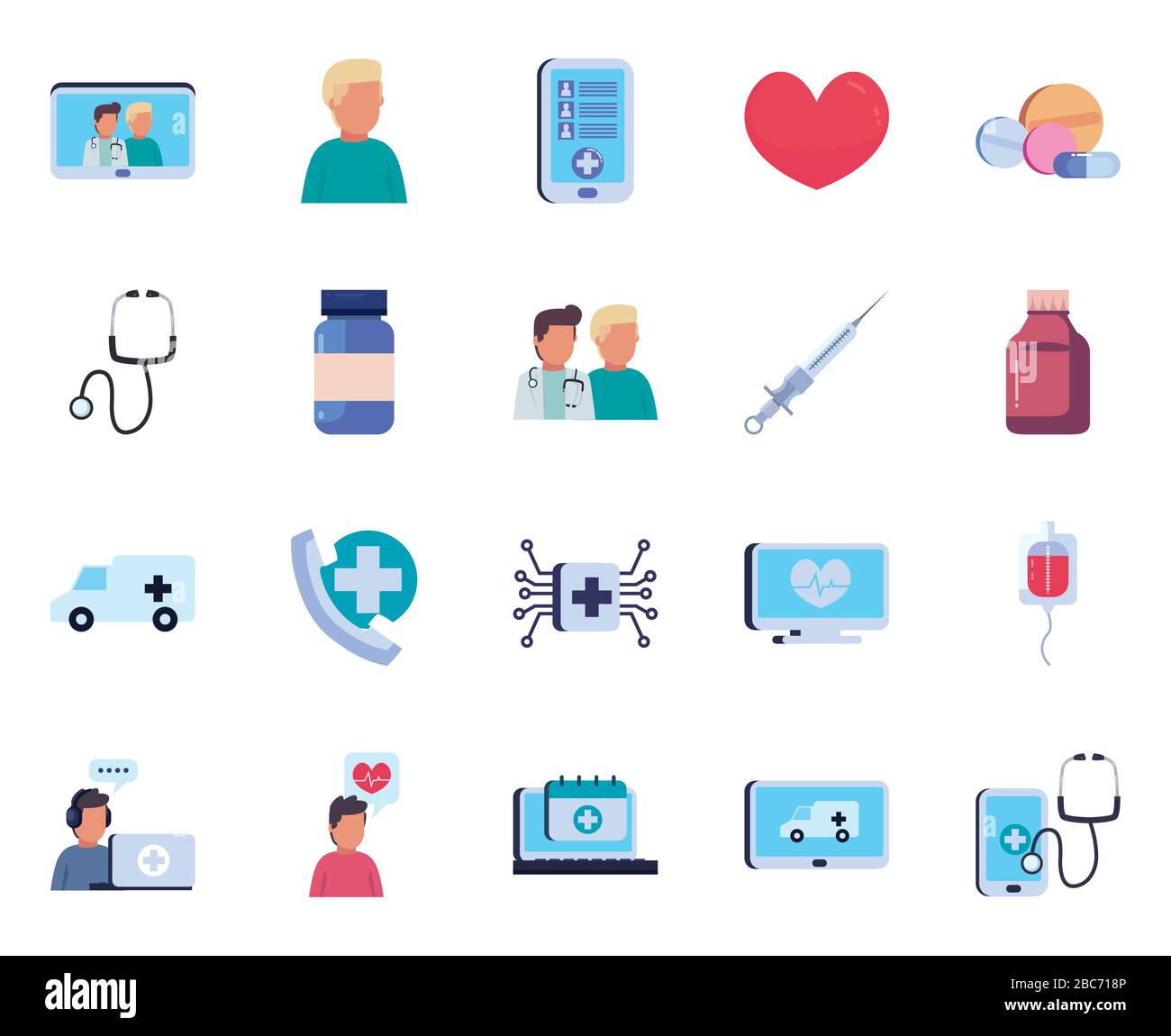 flat style icon set design of Health online medical care emergency aid ...
