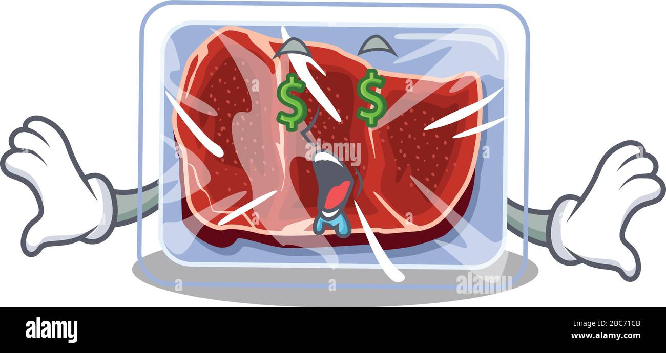 Rich cartoon character design of frozen beef with money eyes Stock ...