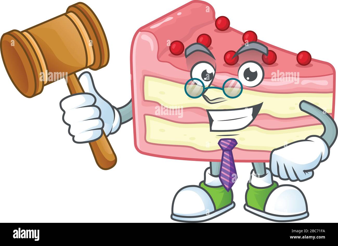 Charismatic Judge strawberry slice cake cartoon character design with ...