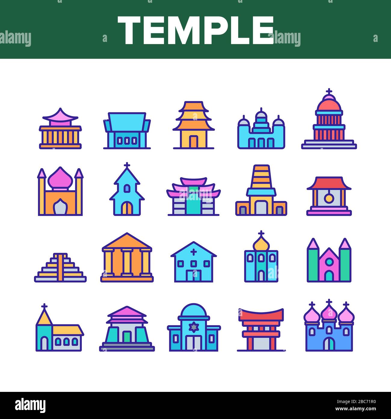 Temple Architecture Building Icons Set Vector Stock Vector Image & Art ...
