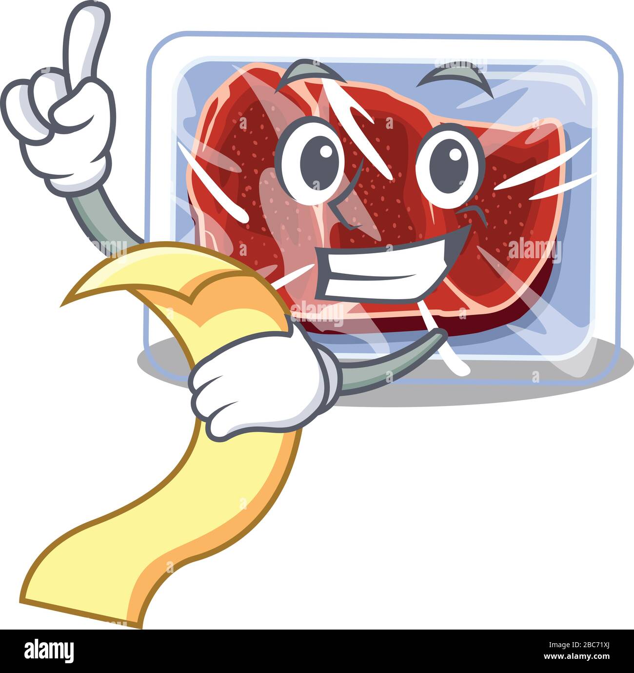 Frozen beef mascot character design with a menu on his hand Stock ...