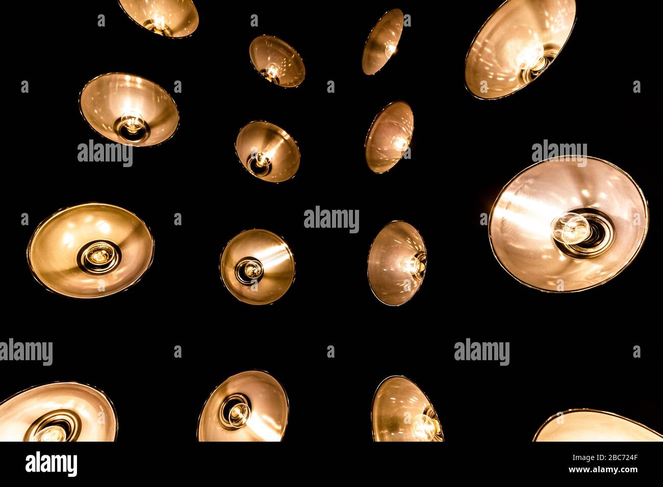 Many luminous spotlights are built into the wall Stock Photo - Alamy