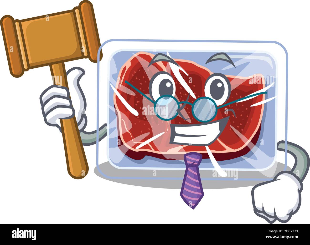 A humble judge of frozen beef cartoon character design wearing glasses ...