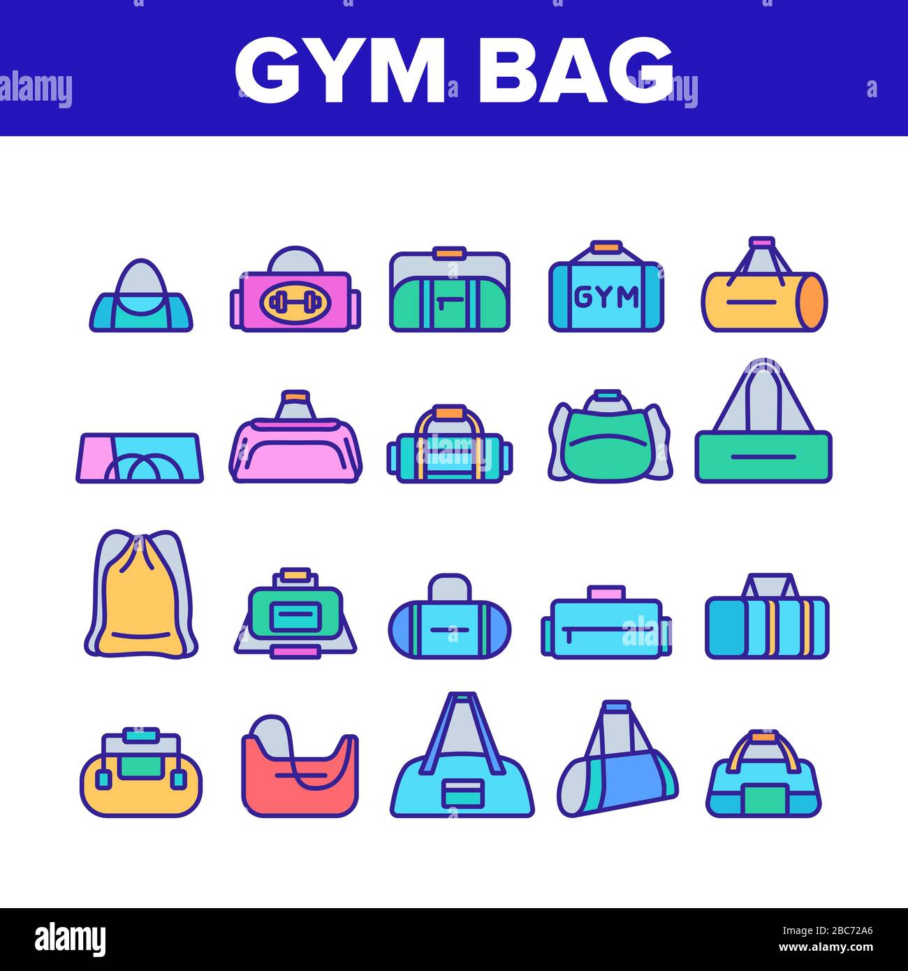 Gym Bag Accessory Collection Icons Set Vector Stock Vector Image & Art ...