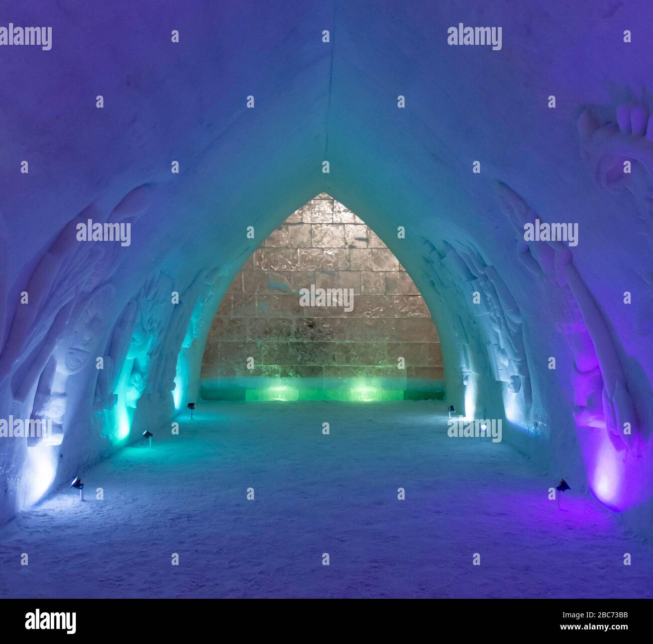 Inside the ice castle with colorful LED lights Stock Photo - Alamy