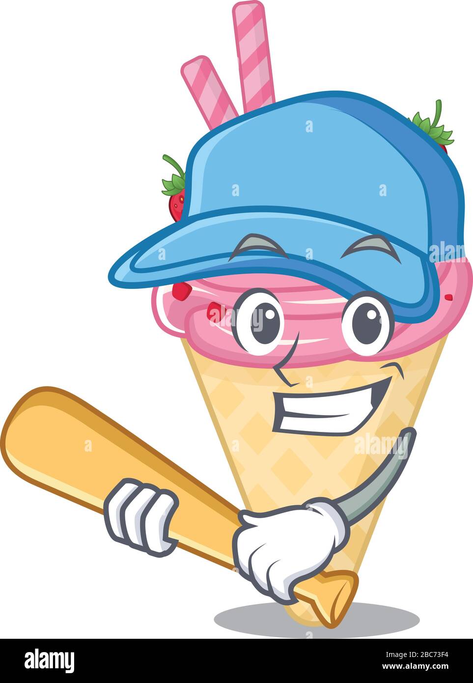 Picture of strawberry ice cream cartoon character playing baseball ...