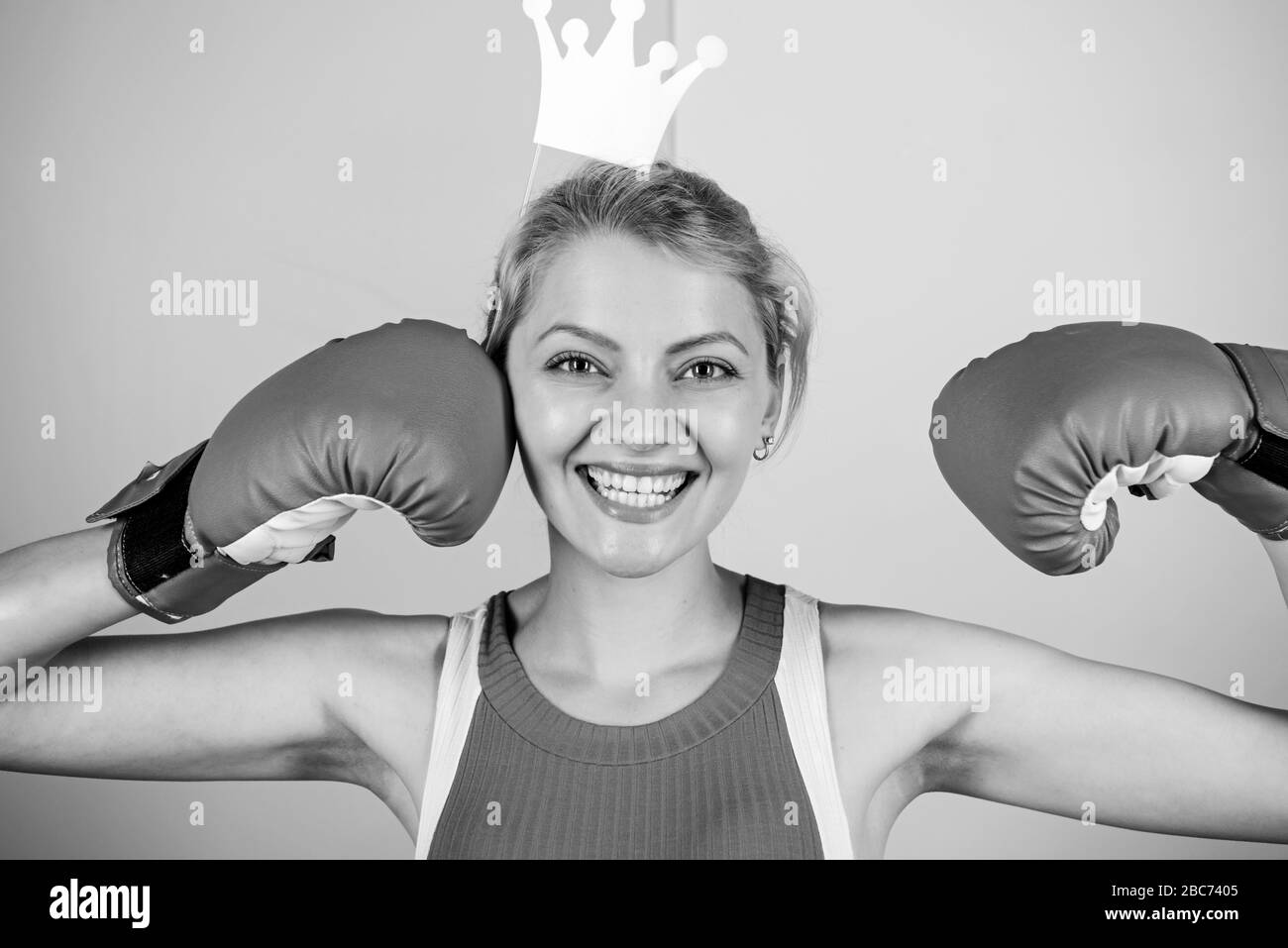 Achieve success. Celebrate success. Queen of boxing ring. Sportswoman ...