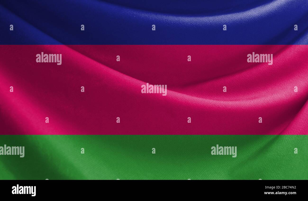 Realistic flag of Kuban peoples republic on the wavy surface of fabric ...