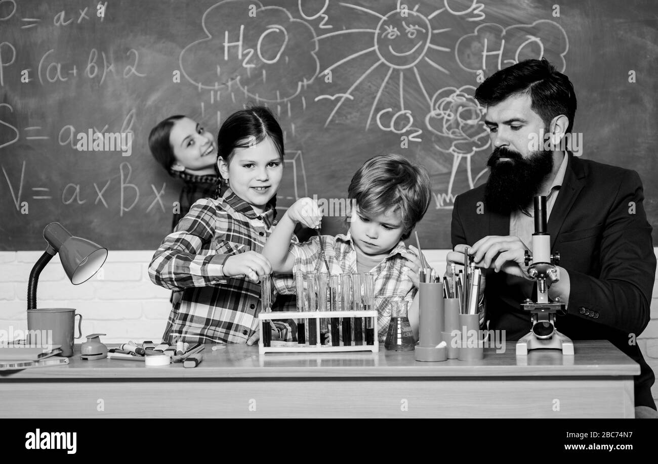 school kids scientist studying science. back to school. happy children ...