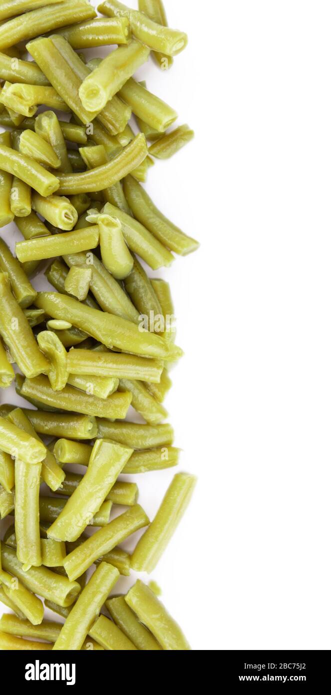 Portion of preserved Green Beans as detailed close-up shot isolated on ...