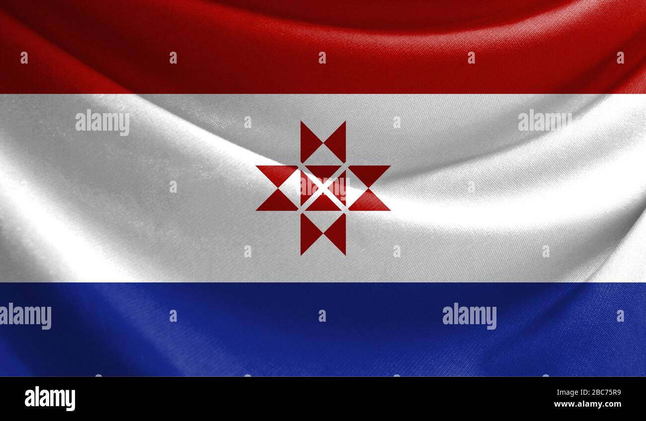 Realistic flag of Mordovia on the wavy surface of fabric Stock Photo ...