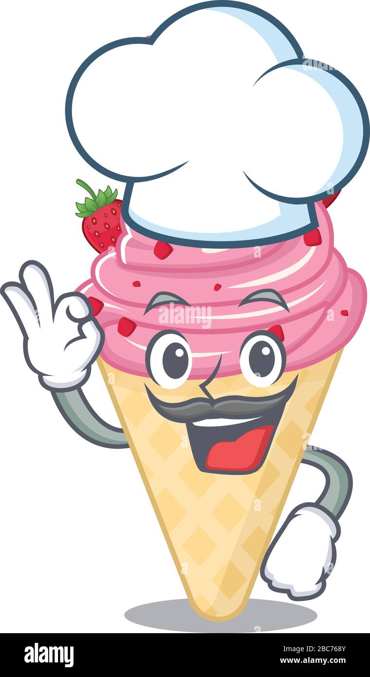 Strawberry ice cream chef cartoon design style wearing white hat Stock ...