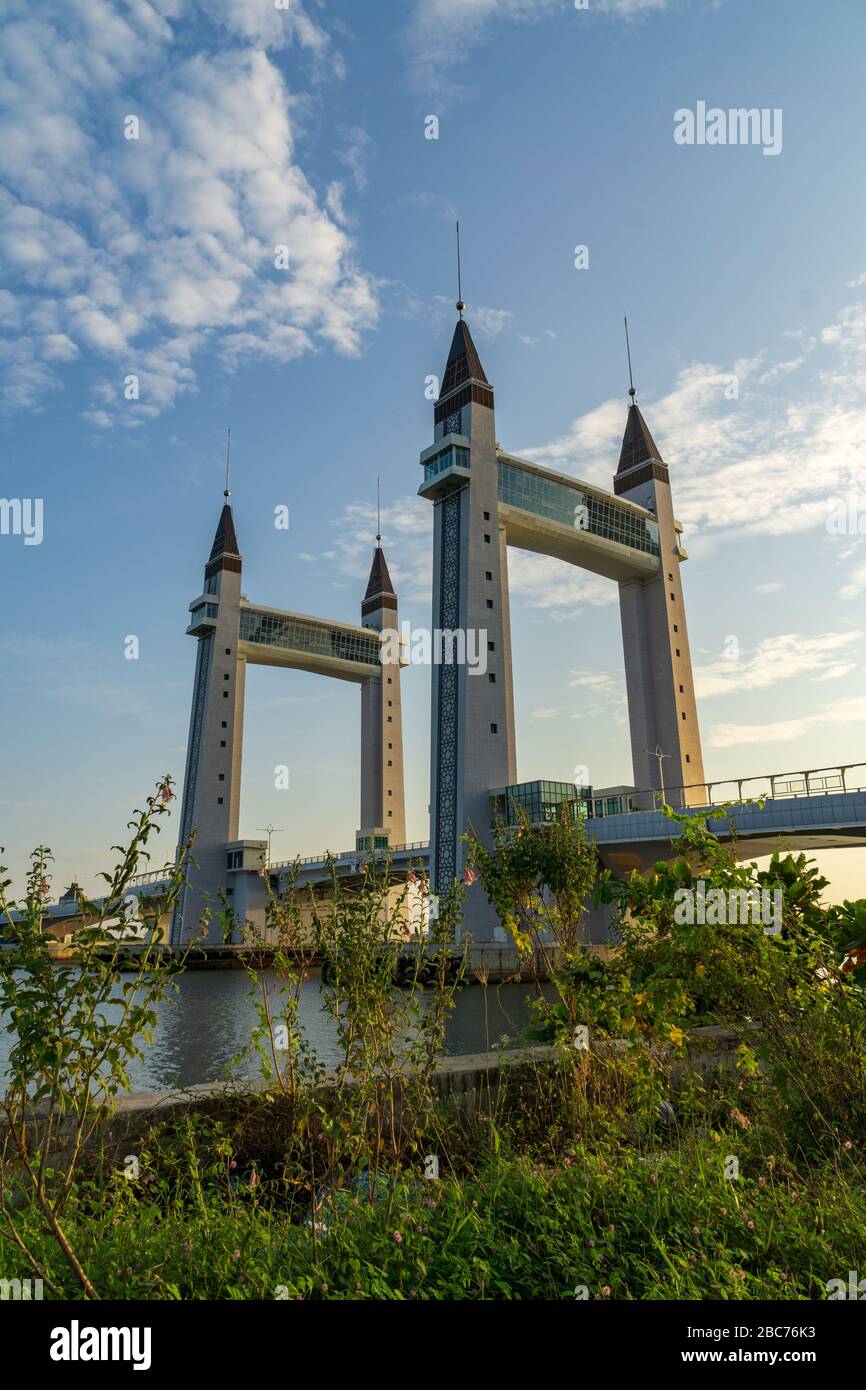 The iconic drawbridge located across the river in the Terengganu ...