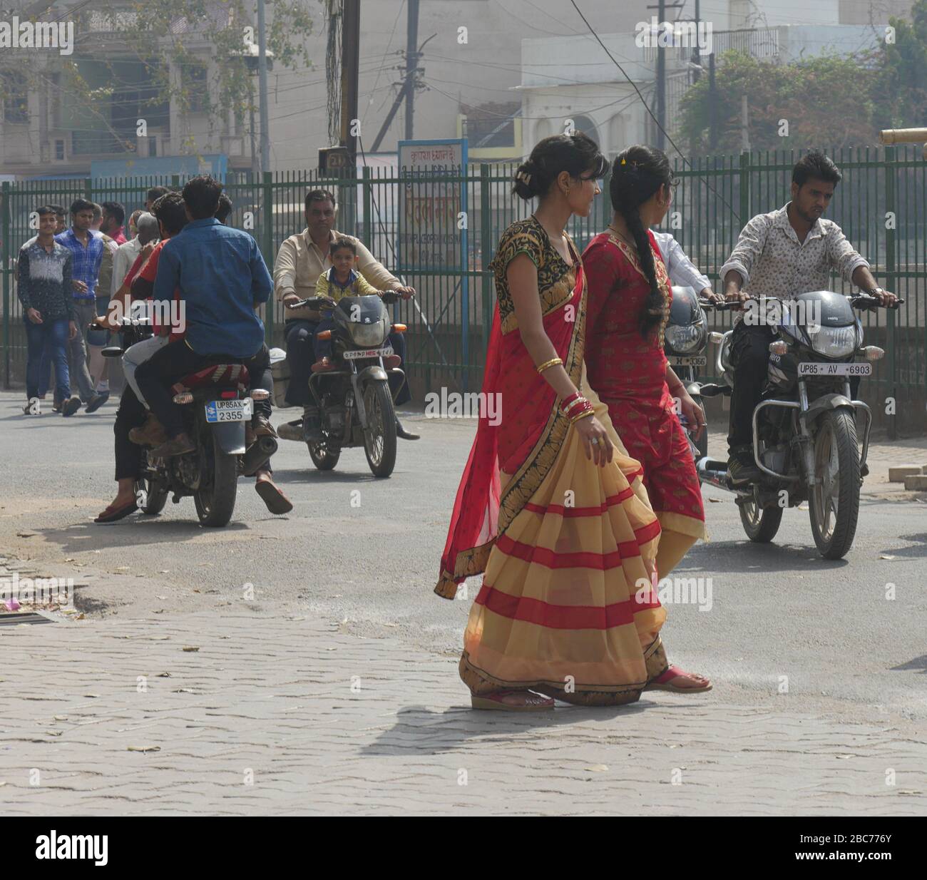 Mathura, Uttar Pradesh, India- March 2018: Two women in traditional ...