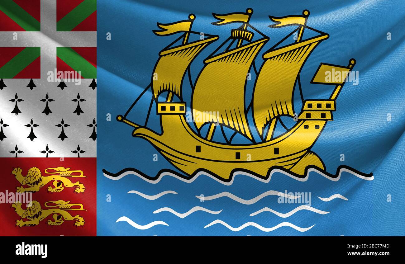 Realistic flag of Saint Pierre and Miquelon on the wavy surface of ...