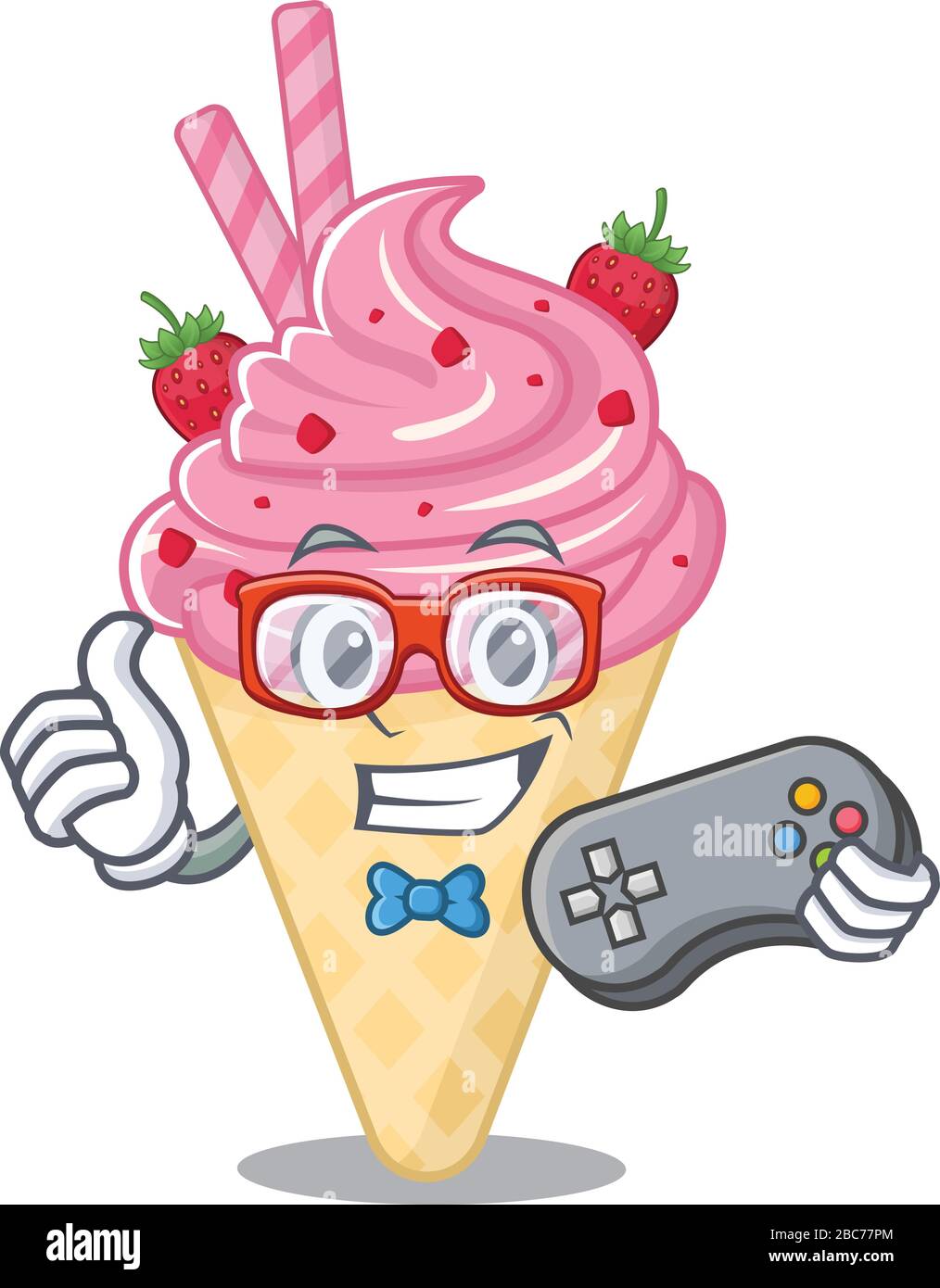 Mascot design concept of strawberry ice cream gamer using controller ...