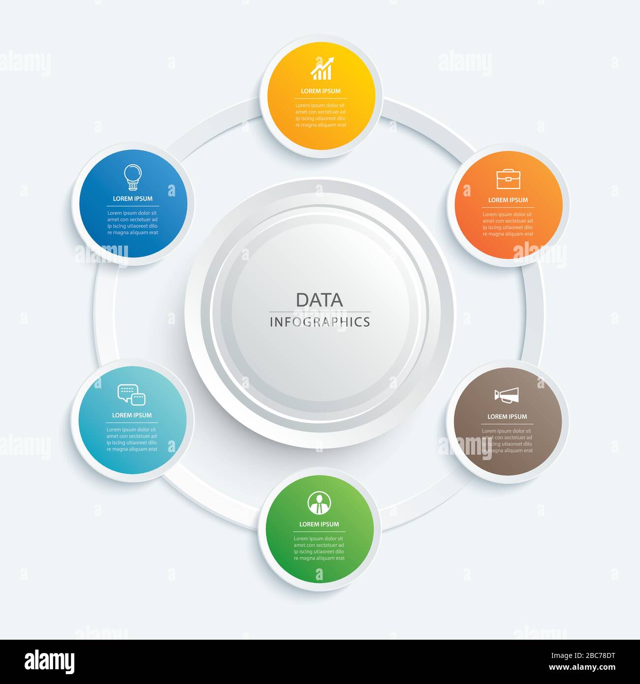 Infographics circle button with 6 data template. Vector illustration ...