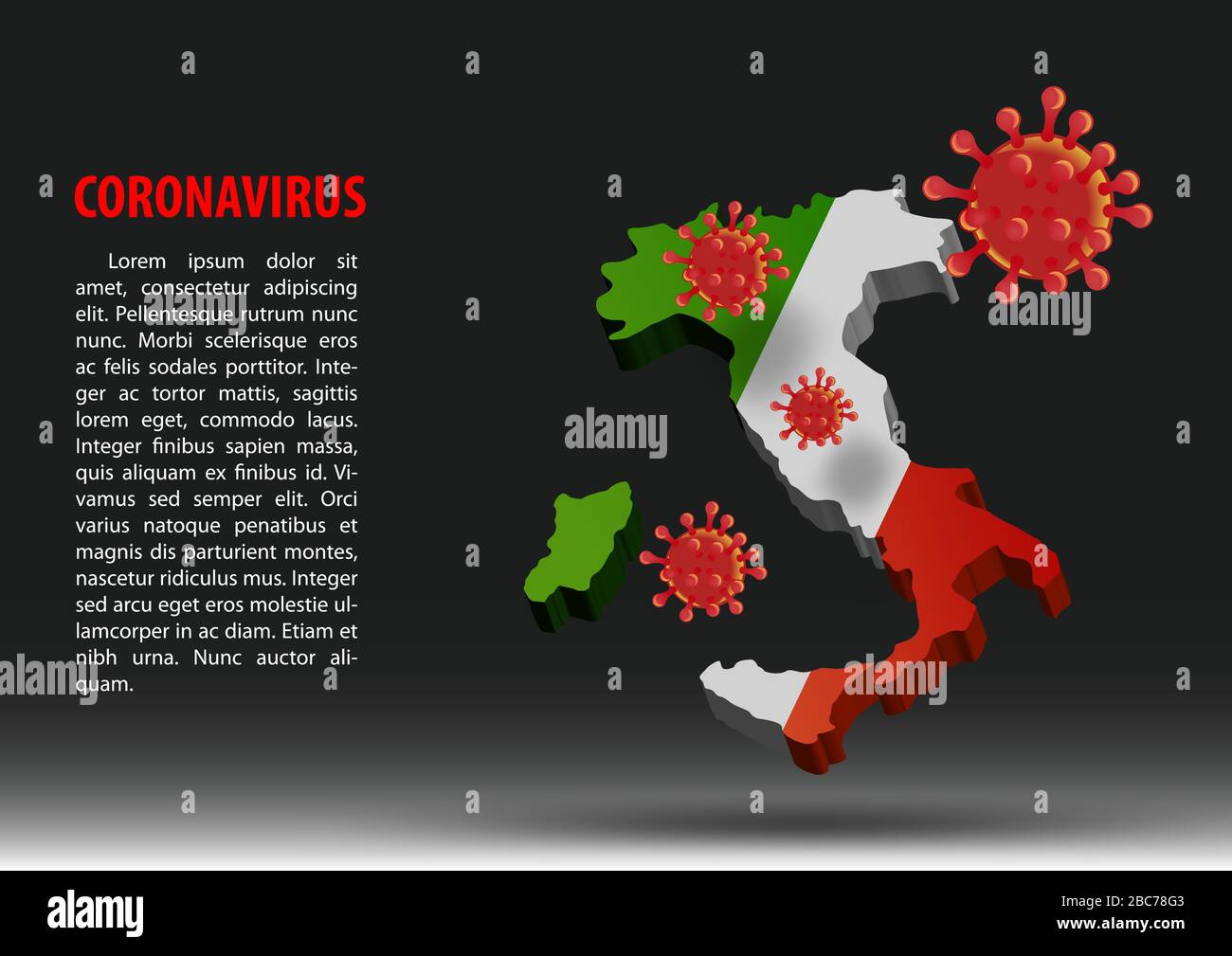 coronavirus fly over map of Italy within national flag,vector ...