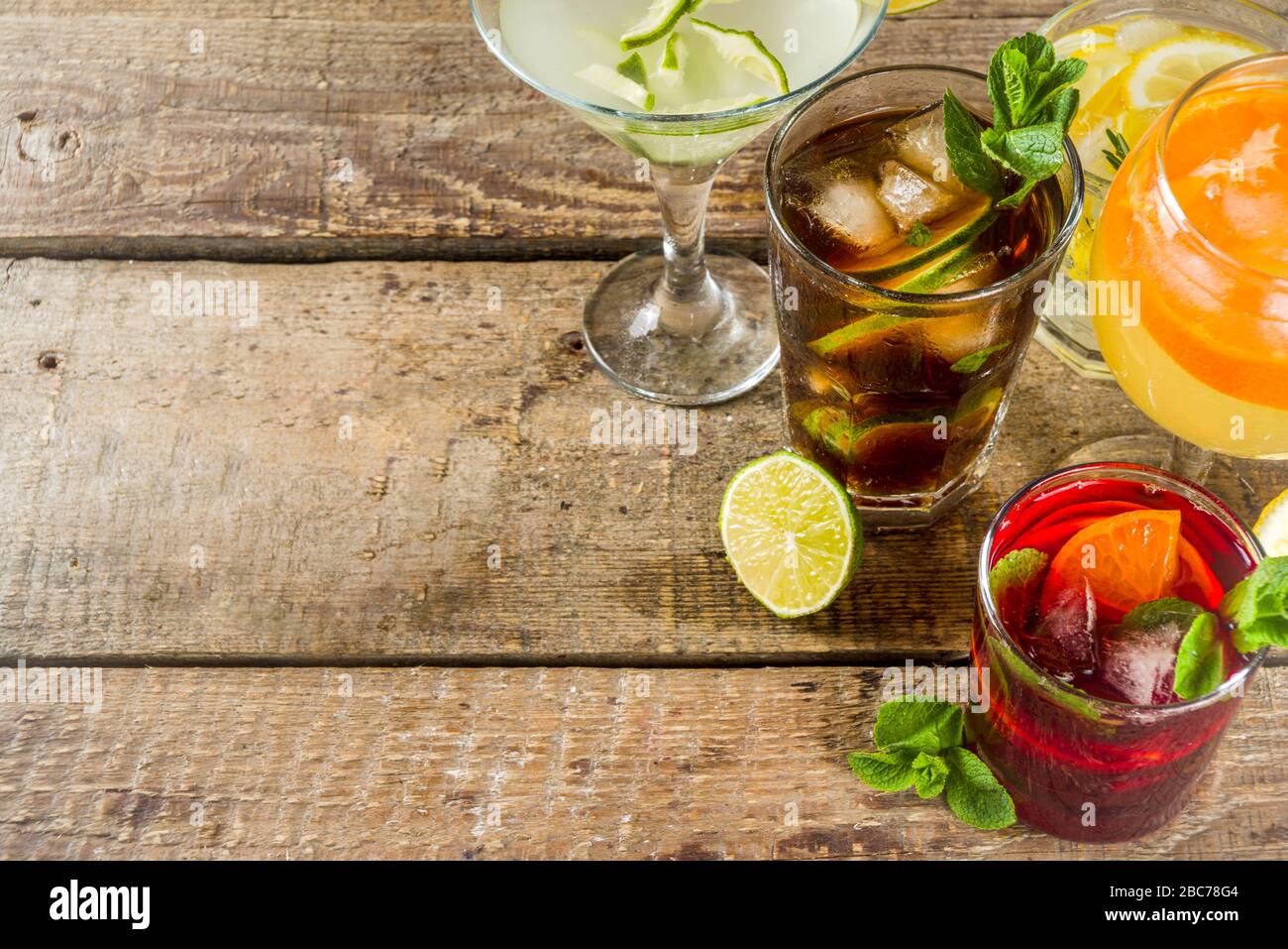 Selection of summer alcohol drinks - mocktails and cocktails. Aperol ...
