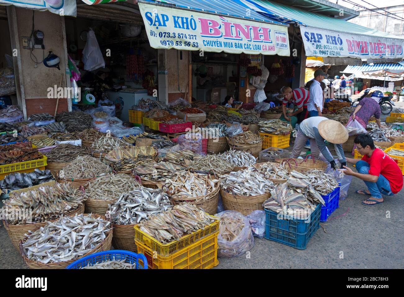 My Tho, Vietnam - January 2016: Baskets of different species of fish ...