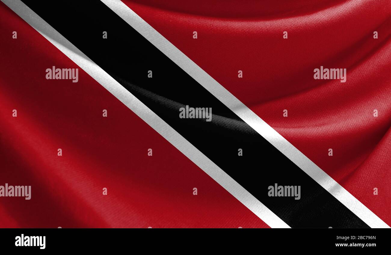 Realistic flag of Trinidad and Tobago on the wavy surface of fabric ...