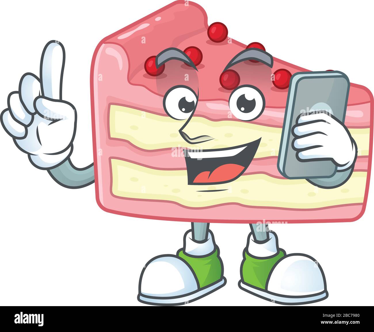 Cartoon design concept of strawberry slice cake talking on phone Stock ...