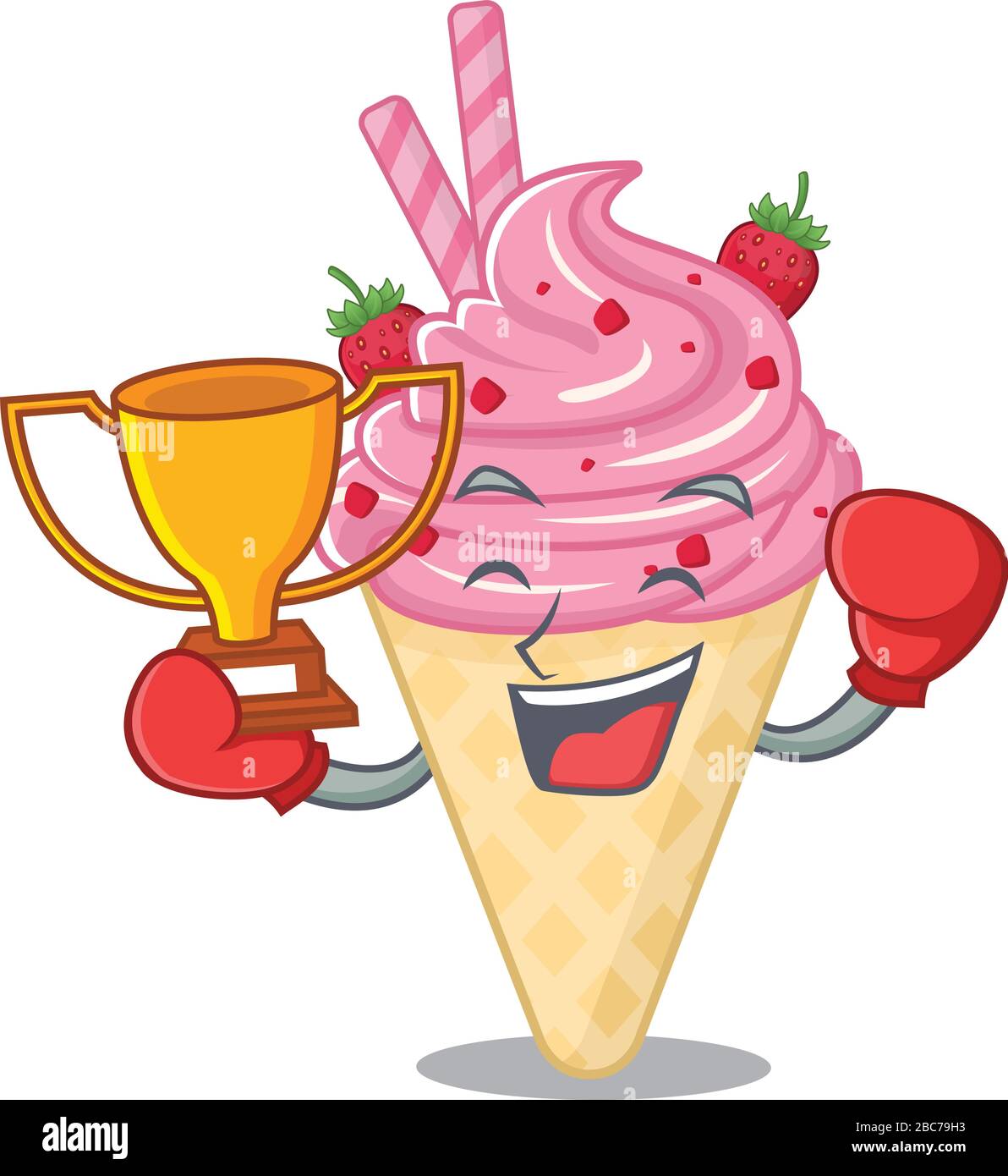 An elegant boxing winner of strawberry ice cream mascot design style ...