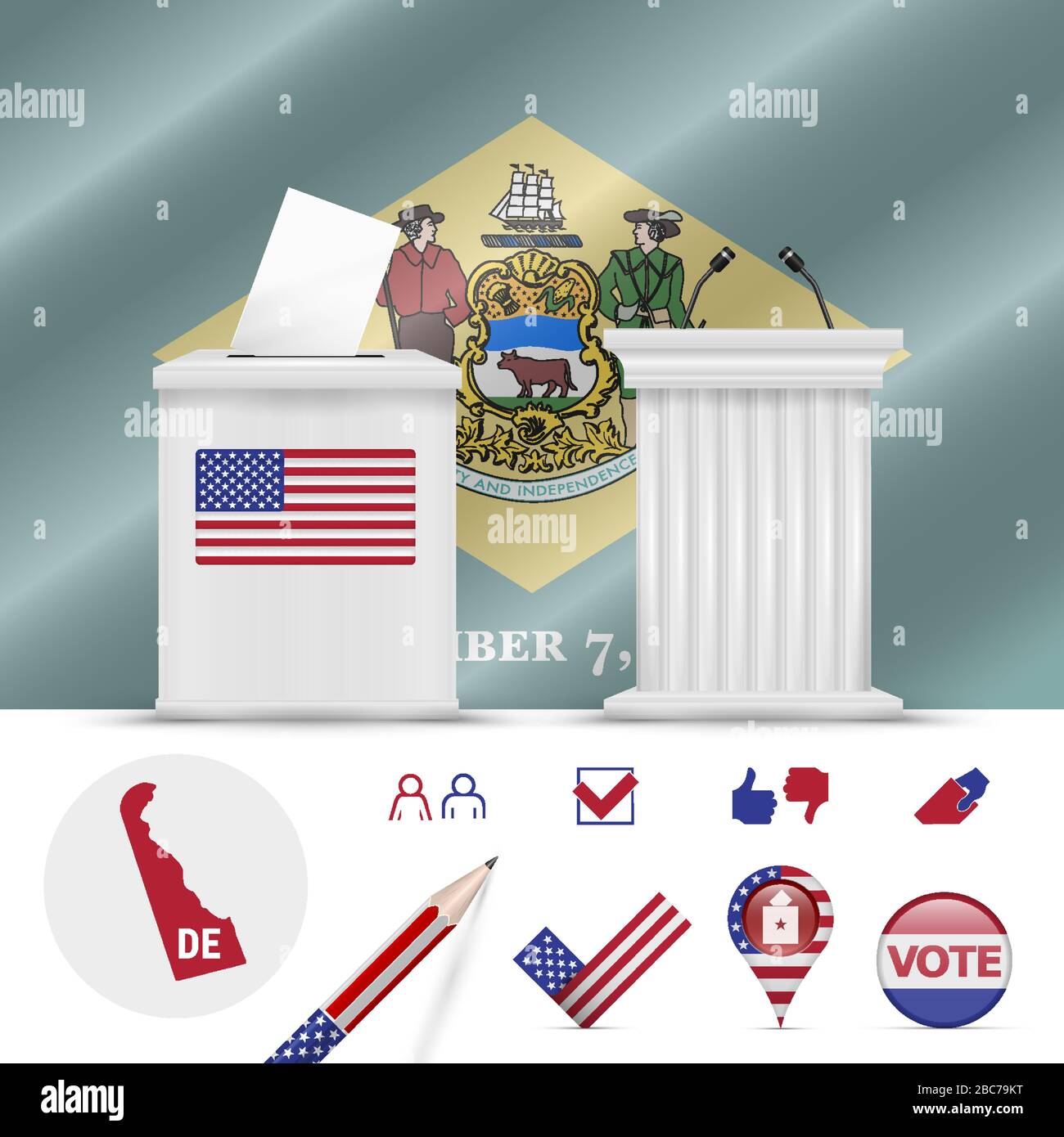 Presidential elections in Delaware. Vector waving flag, realistic ...