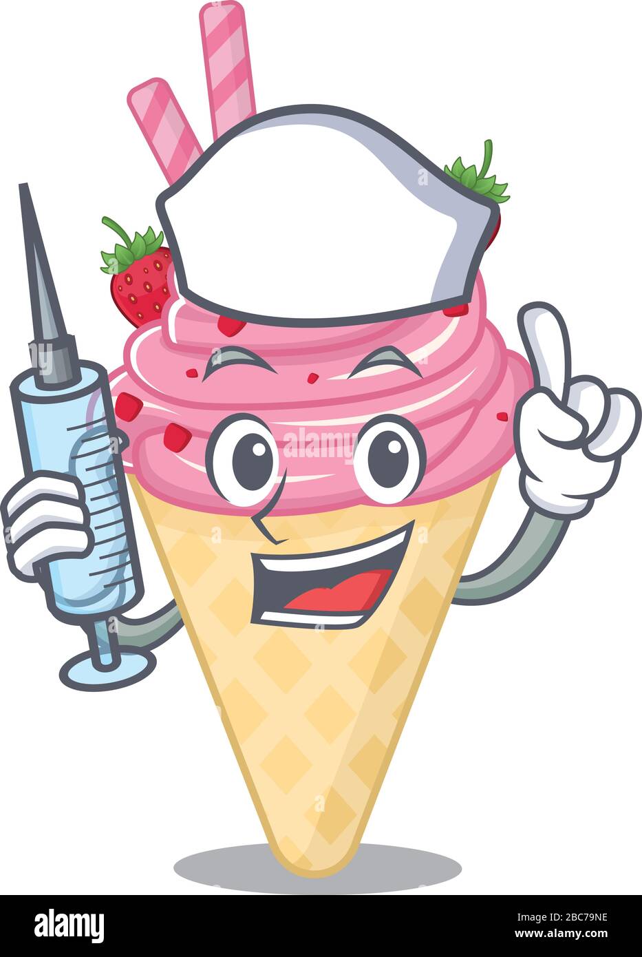 A nice nurse of strawberry ice cream mascot design concept with a ...
