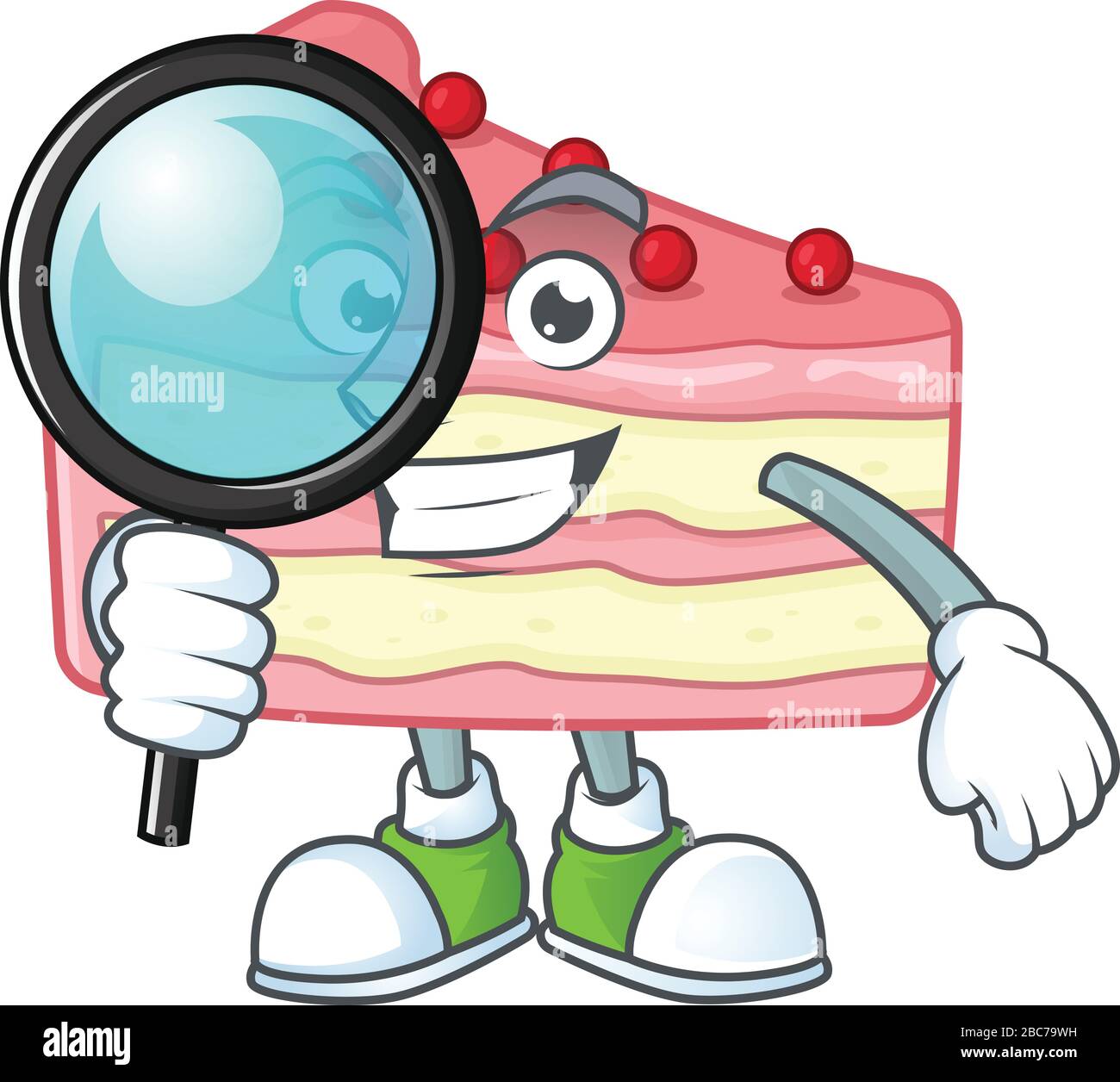 Smart Detective of strawberry slice cake cartoon character design ...