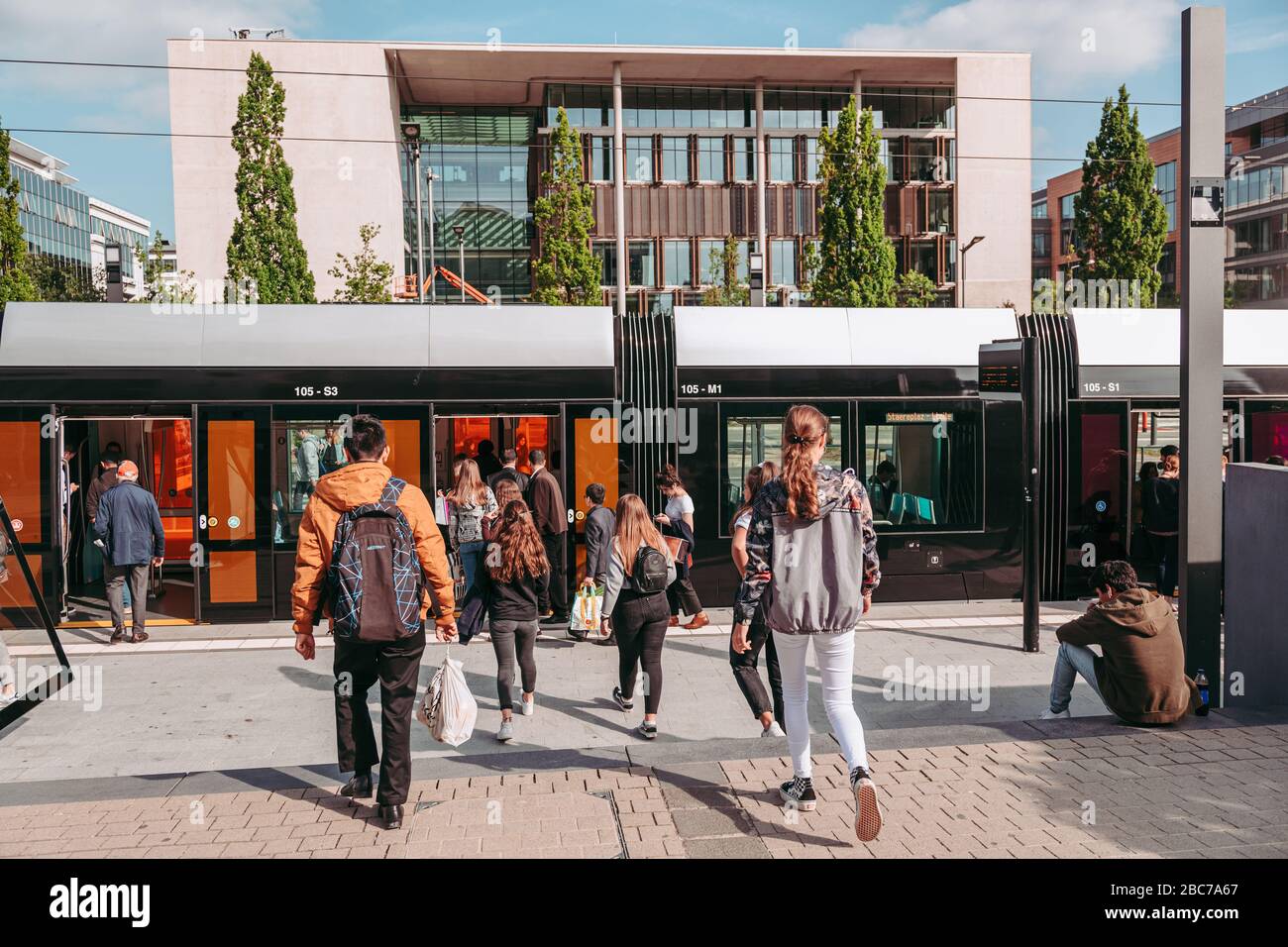 LUXEMBOURG CITY / JULY 2019: Workers and commuters life in the city ...