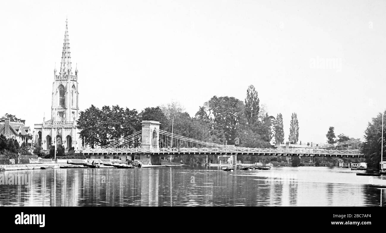 Marlow Bridge and Church, Victorian period Stock Photo - Alamy