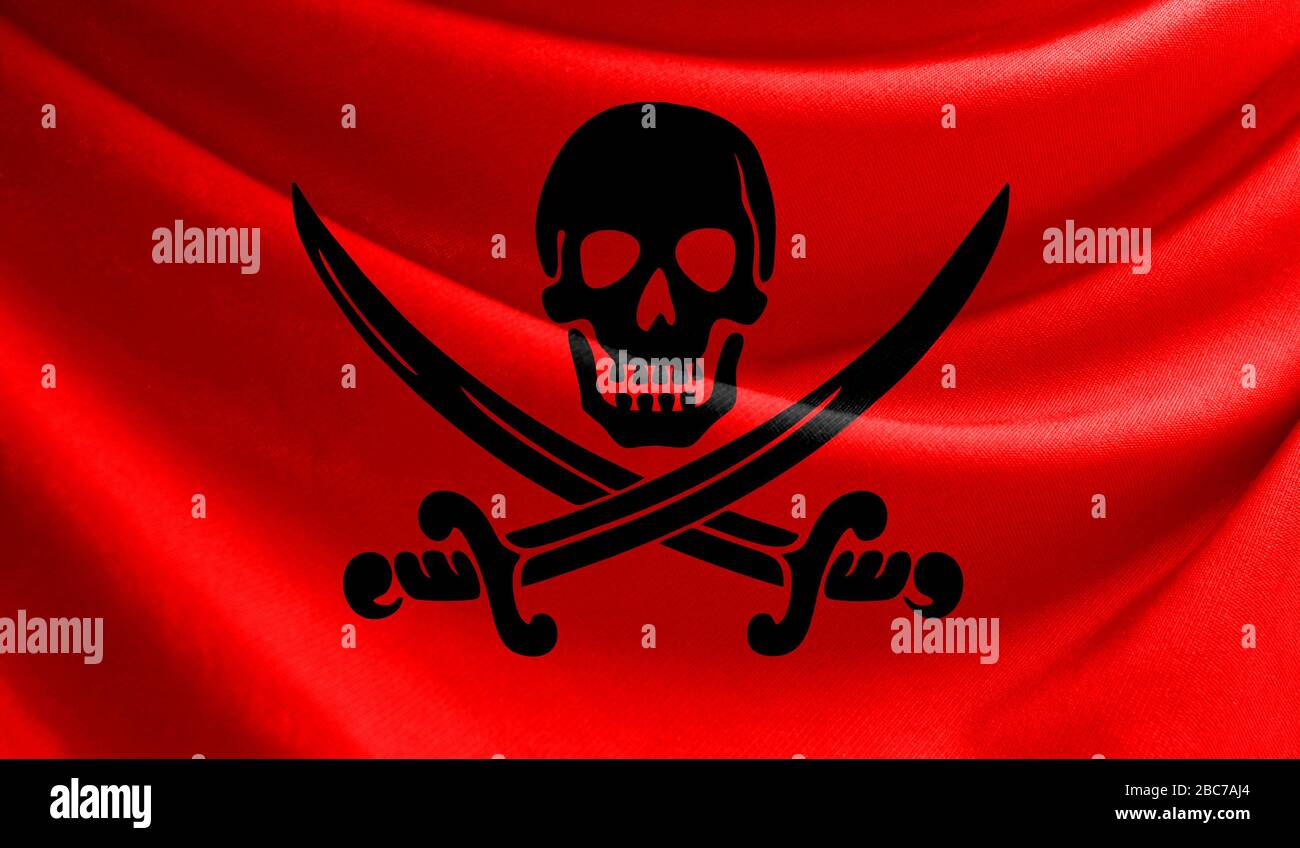 Realistic flag of Pirates red on the wavy surface of fabric Stock Photo ...