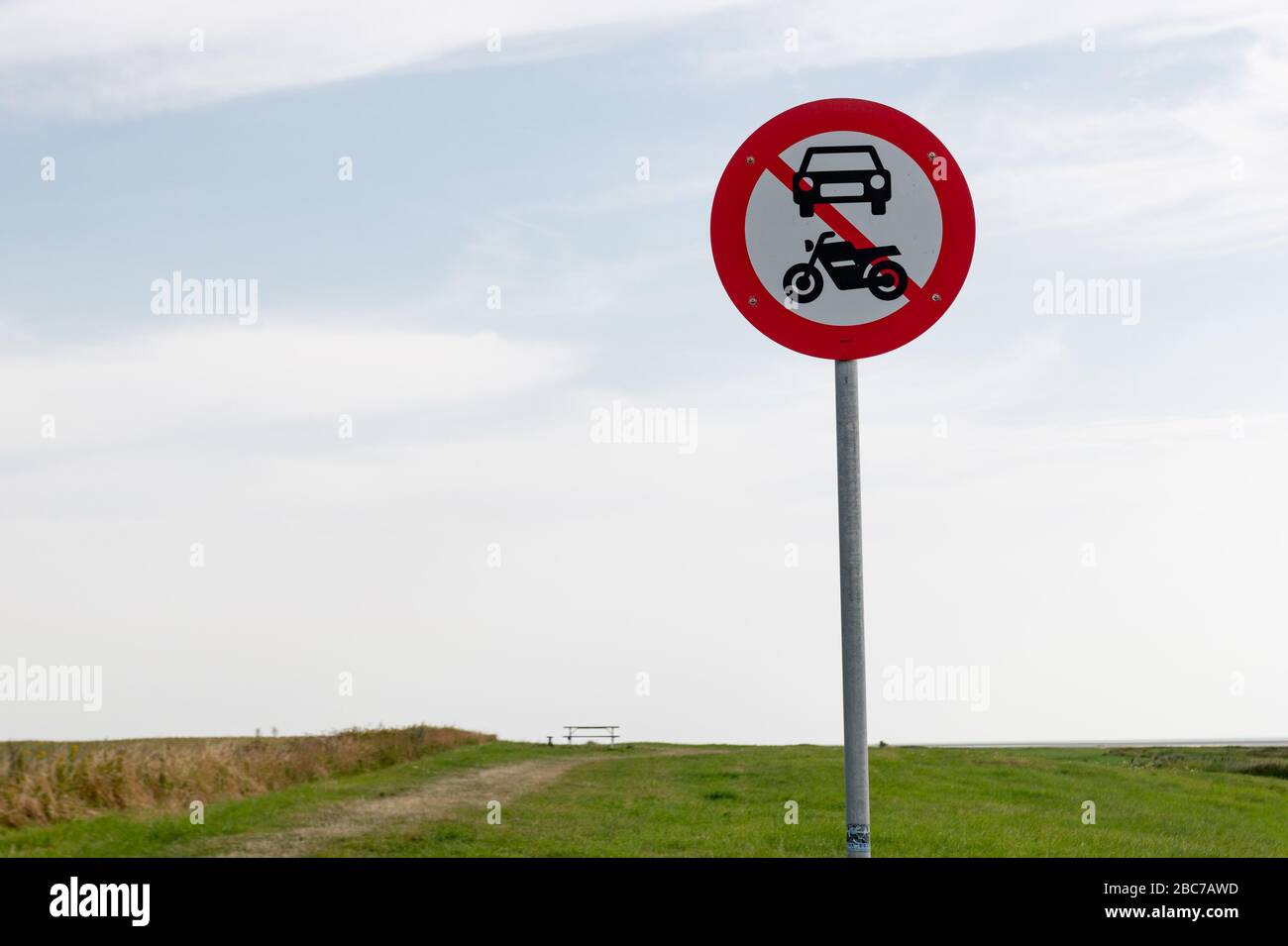 Traffic signs forbidden passage for cars and motorcycles on the edge of ...