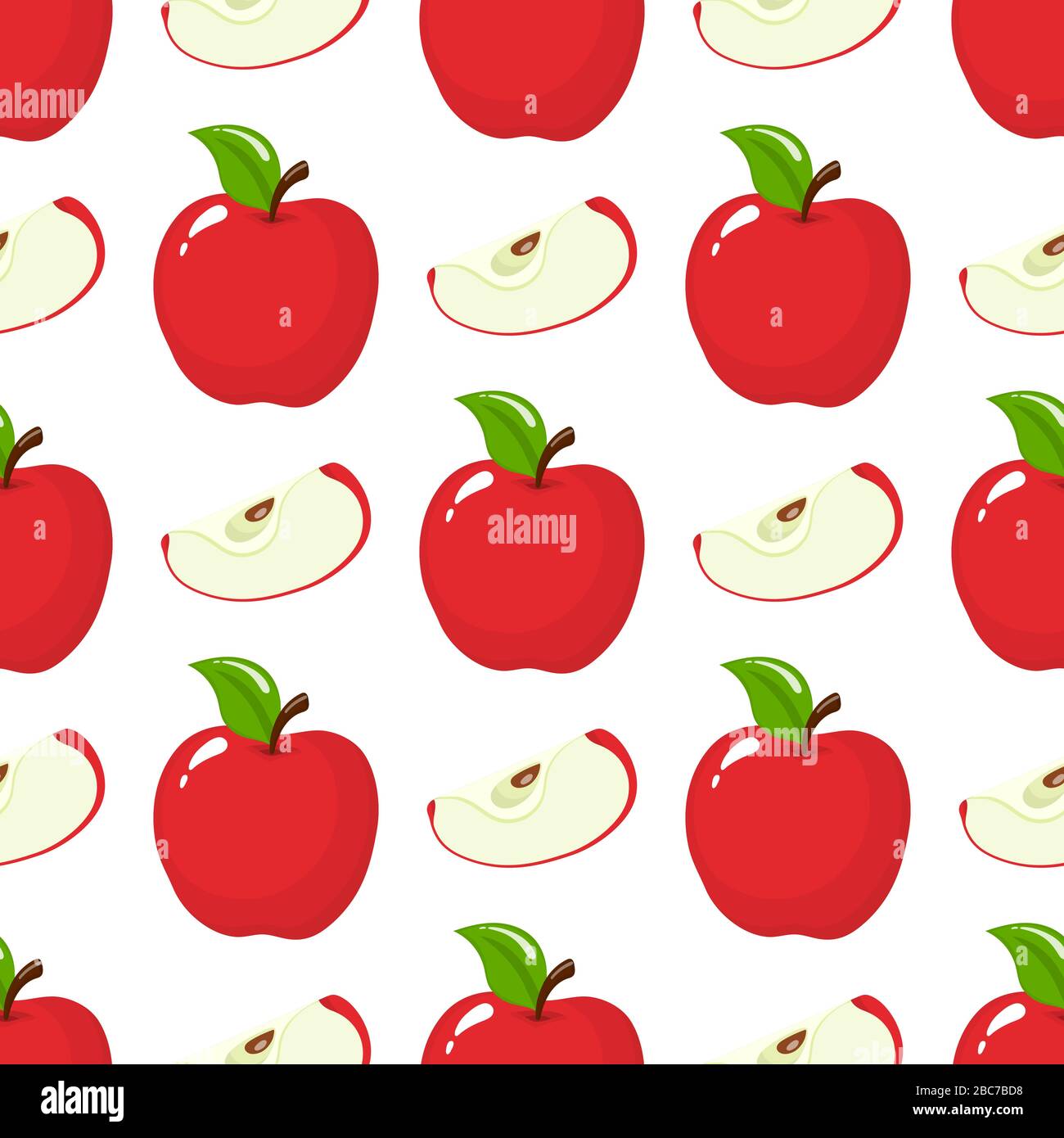 Seamless pattern with red whole and slice apples on white background ...