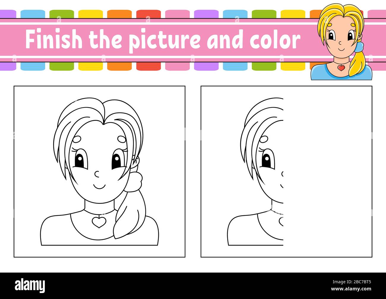 Finish the picture and color. Cartoon character isolated on white ...