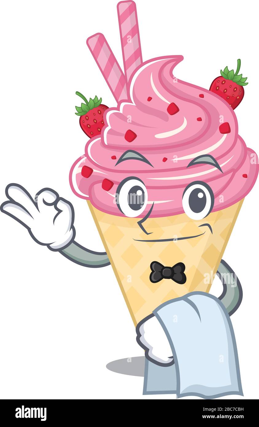 A cartoon character of strawberry ice cream waiter working in the ...