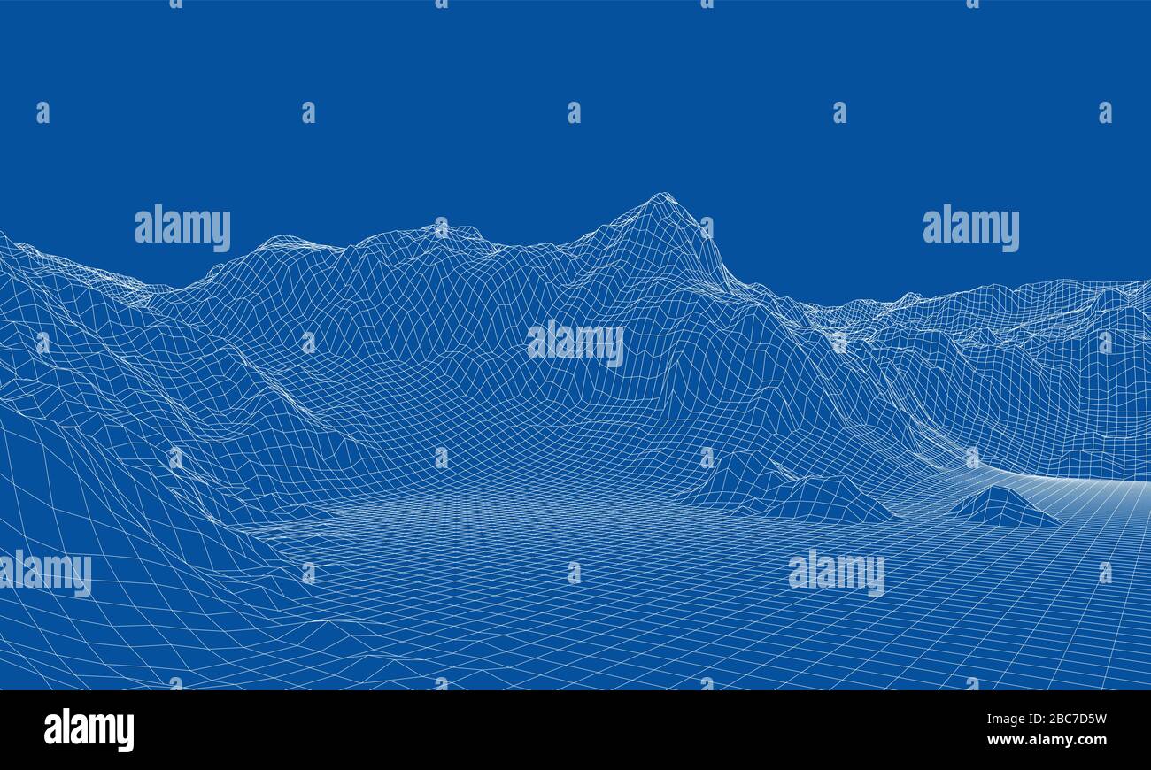 Abstract 3d wire-frame landscape. Blueprint style Stock Vector Image ...