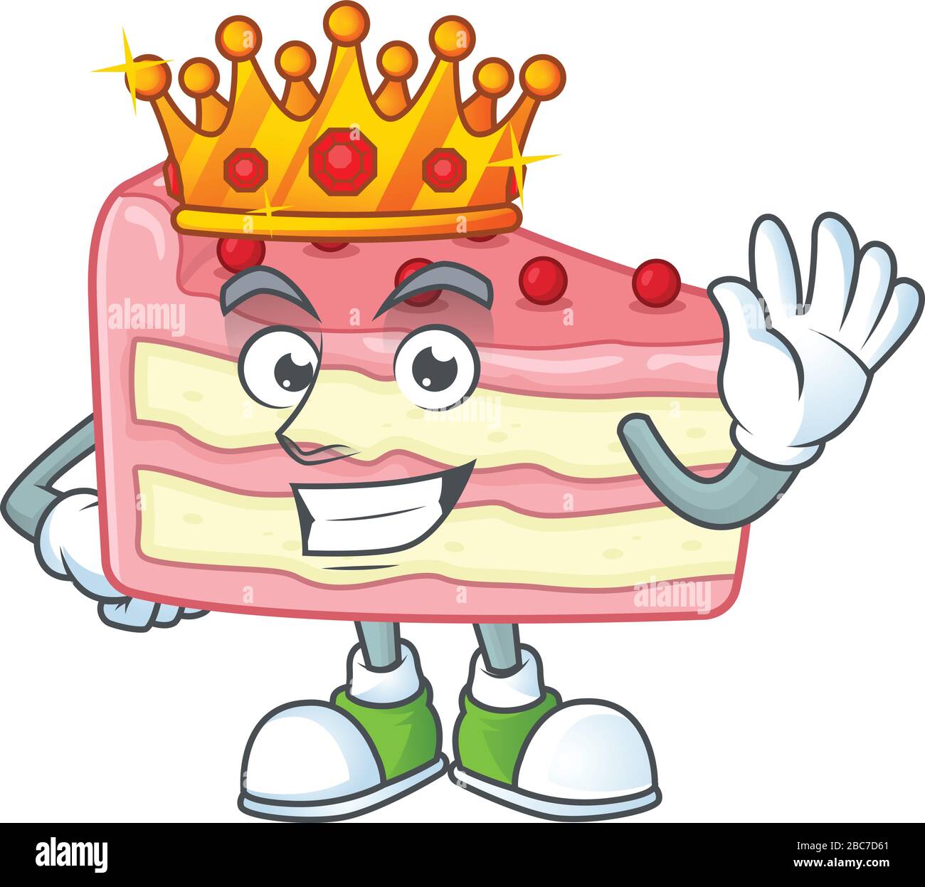 The Charismatic King of strawberry slice cake cartoon character design ...