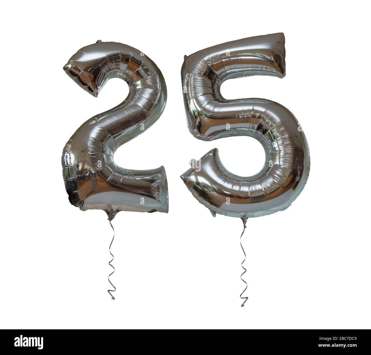Silver number 25 party balloons isolated on a white background with ...