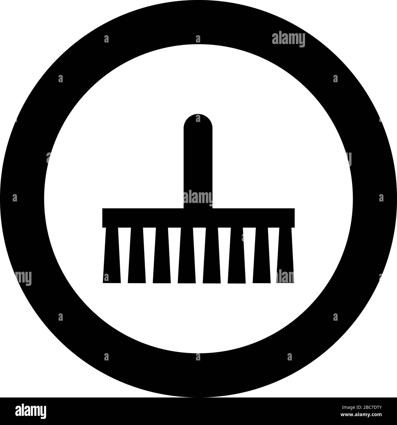 Broom Brush symbol icon in circle round black color vector illustration ...