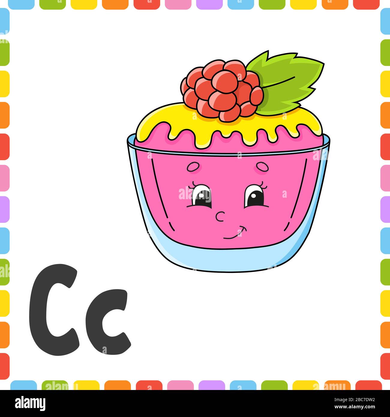 English alphabet. Letter C - cake. ABC square flash cards. Cartoon ...