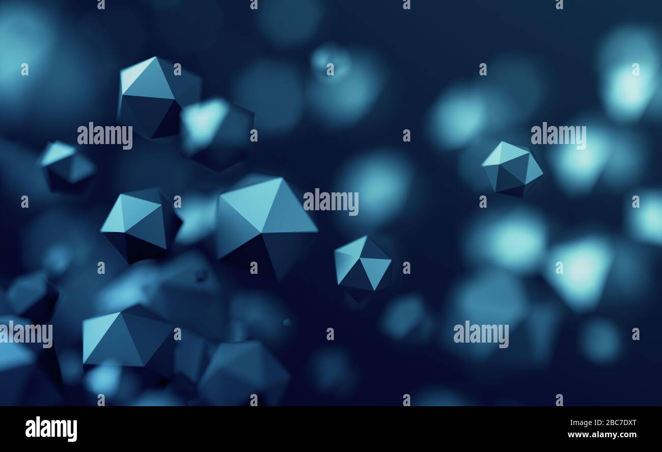 Abstract 3d rendering of chaotic low poly particles. Flying polygonal ...
