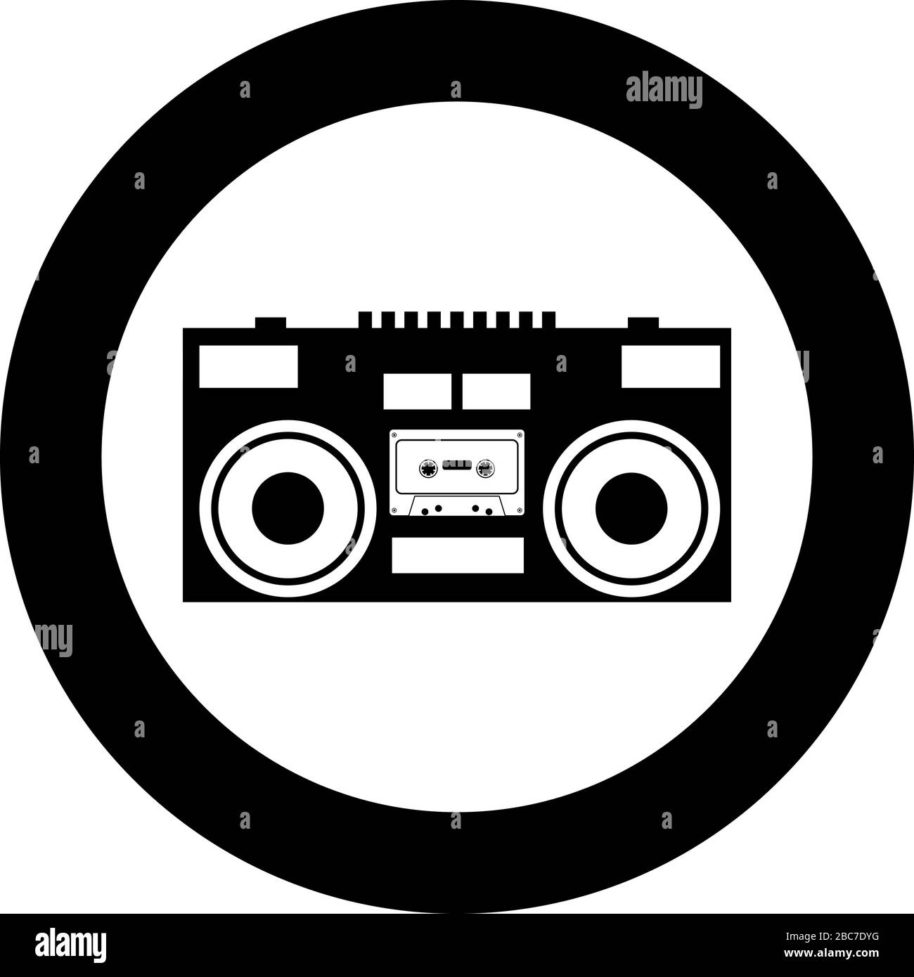 Cassette recorder Mobile stereo music icon in circle round black color vector illustration flat ...